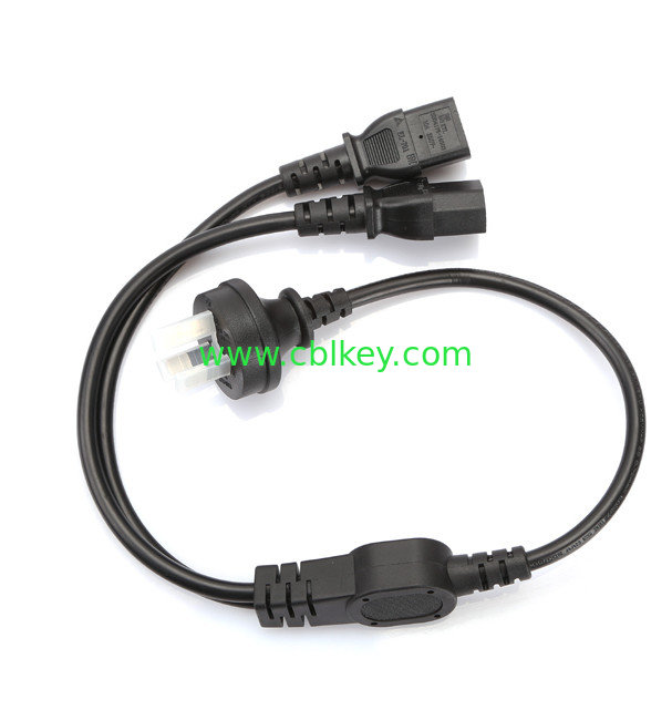 Australia SAA 1 in 2 out Y split cable, SAA Male to 2x IEC C13 female Cable L=0.6Meter