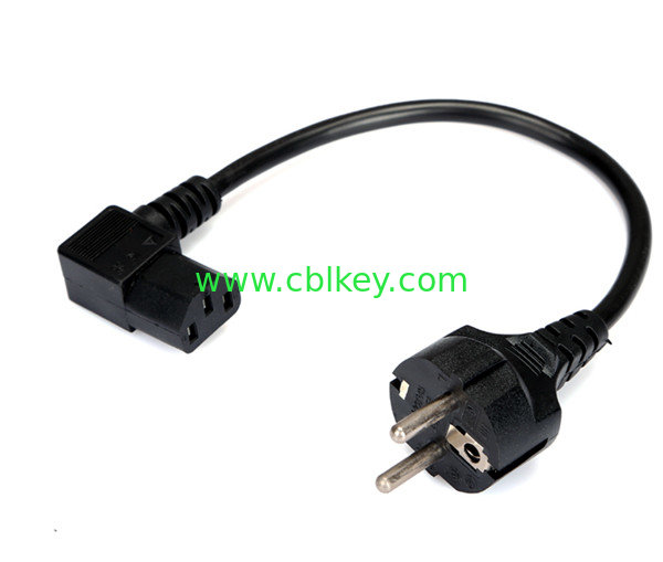 Short 1ft European 3 pin male to IEC 320 C13 left angle power cord for projector
