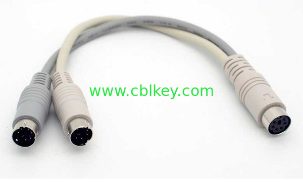 6 inch PS/2 6 Pin Mini-Din Y  Splitter Female to dual male Cable