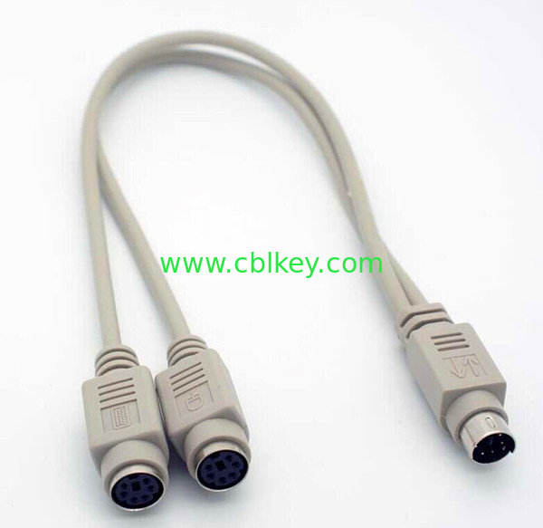 6 inch 6 Pin Mini-Din Y Splitter Male to dual Female PS2 Cable