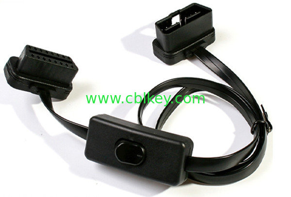 Flat Angle ELM327 OBD2 16 Pin Male To Female OBD II Extension Cable with Power Switch