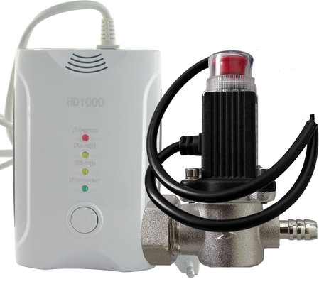 LPG gas alarm with gas solenoid shutoff valve with nozzle and relay output for gas cylinder use