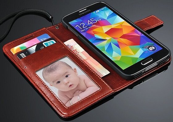 Customized PU Leather Samsung S4 Wallet Case with Card Slot / Photo Holder
