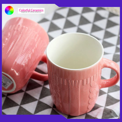 Embossing Sweater Pattern Ceramic Travel Coffee Mugs Promotional Ceramic Cups