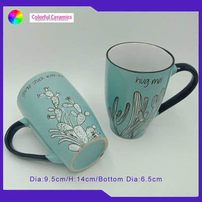 Tall Silkscreen Hand Painted Ceramic Coffee Mugs Hand Painted Pottery Mugs