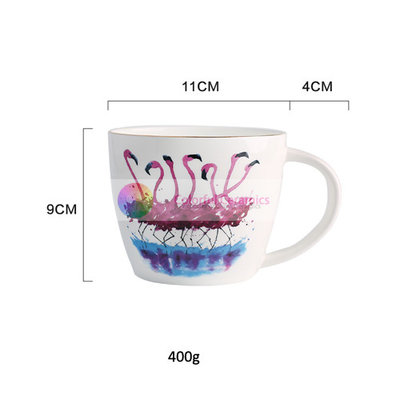 Flamingo Gold Rim Ceramic Cup And Saucer Personalized Tea Cup And Saucer