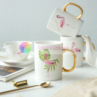english-style breakfast ware ceramic flamingo mug electroplate handle coffee cup milk mug water mug homeuse mug