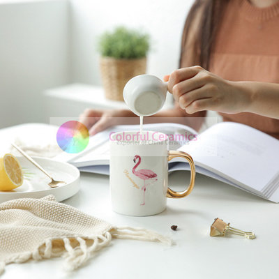 english-style breakfast ware ceramic flamingo mug electroplate handle coffee cup milk mug water mug homeuse mug