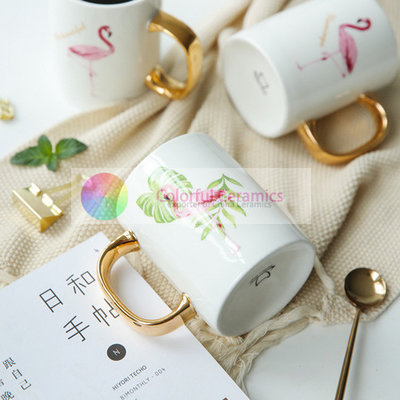 english-style breakfast ware ceramic flamingo mug electroplate handle coffee cup milk mug water mug homeuse mug