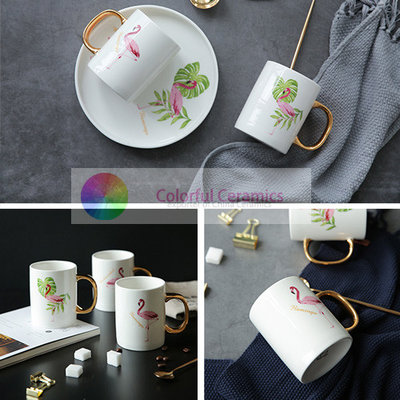 english-style breakfast ware ceramic flamingo mug electroplate handle coffee cup milk mug water mug homeuse mug