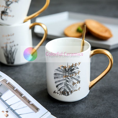 househould ceramics 350ml ceramic coffee mug water mug milk mug gold decal and electroplate handle