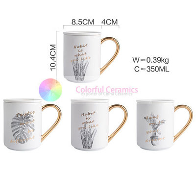 househould ceramics 350ml ceramic coffee mug water mug milk mug gold decal and electroplate handle
