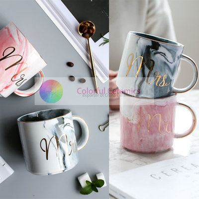 househould ceramics 390ml ceramic mug couple mugs coffee cup milk mug gold decal and gold rim with marble glaze