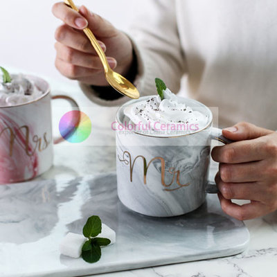 househould ceramics 390ml ceramic mug couple mugs coffee cup milk mug gold decal and gold rim with marble glaze
