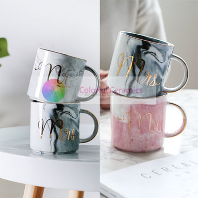 househould ceramics 390ml ceramic mug couple mugs coffee cup milk mug gold decal and gold rim with marble glaze