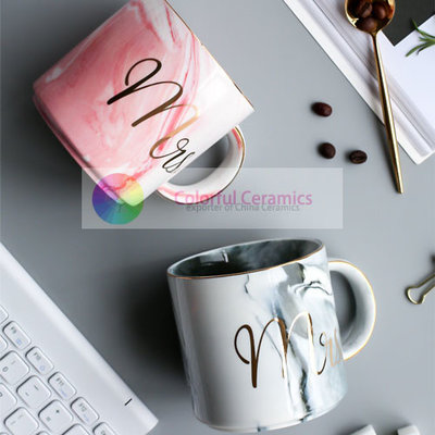 househould ceramics 390ml ceramic mug couple mugs coffee cup milk mug gold decal and gold rim with marble glaze