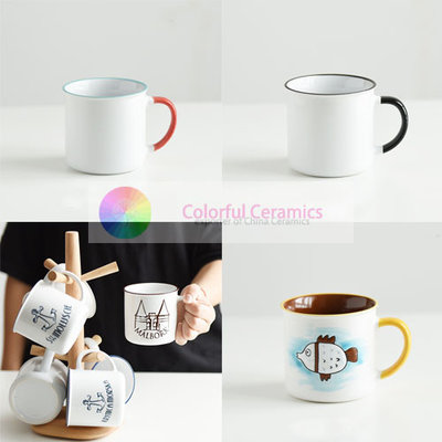 Lovely Imitation Enamel Ceramic Coffee Mug Set Household For Breakfast Milk