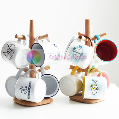 Lovely Imitation Enamel Ceramic Coffee Mug Set Household For Breakfast Milk