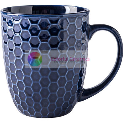 European Style Embossed Coffee Mugs Lightweight 550ML Nest Grain Type