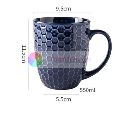 European Style Embossed Coffee Mugs Lightweight 550ML Nest Grain Type