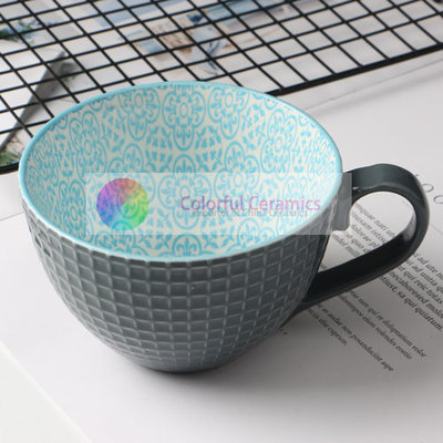 380ml Custom Embossed Mugs Personalized Ceramic Cups With Machine Printed