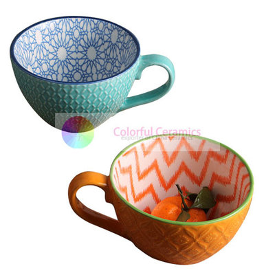 380ml Custom Embossed Mugs Personalized Ceramic Cups With Machine Printed