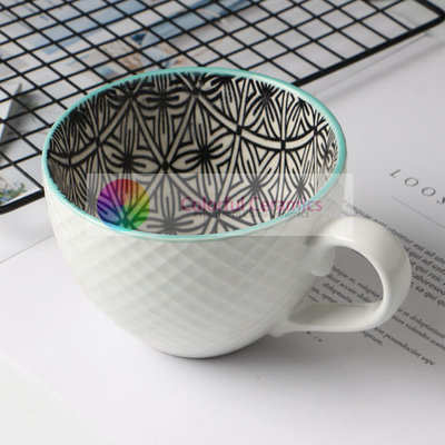 380ml Custom Embossed Mugs Personalized Ceramic Cups With Machine Printed