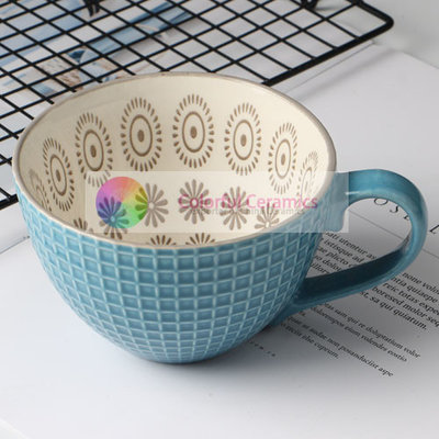 380ml Custom Embossed Mugs Personalized Ceramic Cups With Machine Printed