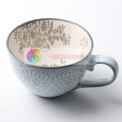 380ml Custom Embossed Mugs Personalized Ceramic Cups With Machine Printed