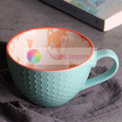 380ml Custom Embossed Mugs Personalized Ceramic Cups With Machine Printed