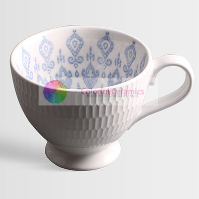 380ml Ceramic Custom Embossed Mugs Stoneware Food Contact Safe Design