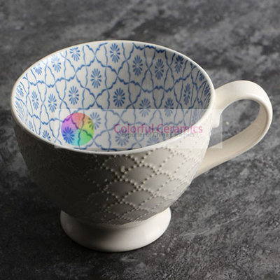 380ml Ceramic Custom Embossed Mugs Stoneware Food Contact Safe Design