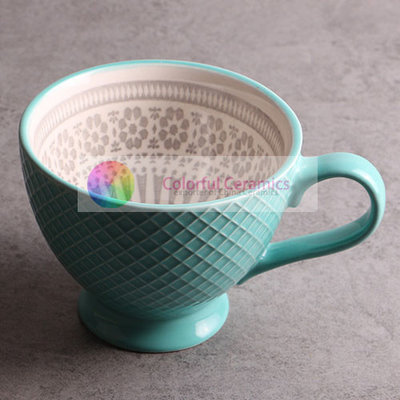 380ml Ceramic Custom Embossed Mugs Stoneware Food Contact Safe Design