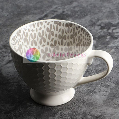 380ml Ceramic Custom Embossed Mugs Stoneware Food Contact Safe Design
