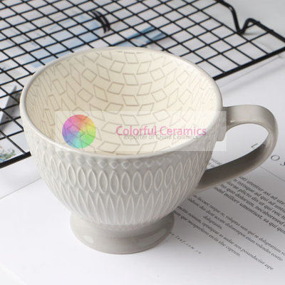 380ml Ceramic Custom Embossed Mugs Stoneware Food Contact Safe Design