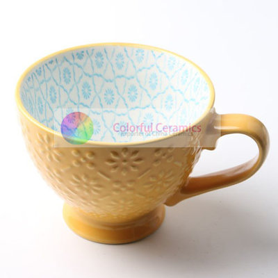 380ml Ceramic Custom Embossed Mugs Stoneware Food Contact Safe Design