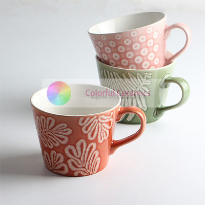 360ml Handmade Stoneware Mugs Household Embossed Silkscreen Printing