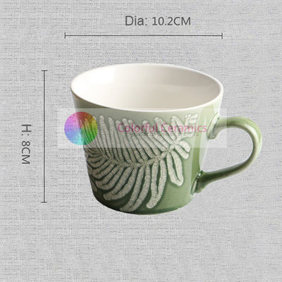 360ml Handmade Stoneware Mugs Household Embossed Silkscreen Printing