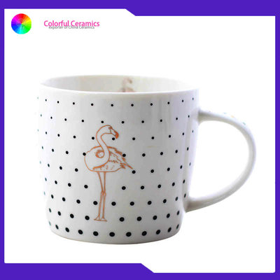 Flamingo Custom Ceramic Coffee Mugs White Wave Point Ceramic Promotional Mugs
