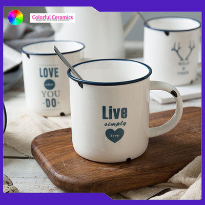 Retro Promotional Ceramic Mugs Simple Silkscreen Printed Imitation Enamel