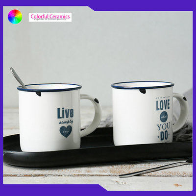 Retro Promotional Ceramic Mugs Simple Silkscreen Printed Imitation Enamel