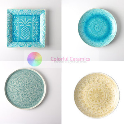 Crackle Glaze Intaglio Custom Printed Ceramic Plates Embossment Sweet Style
