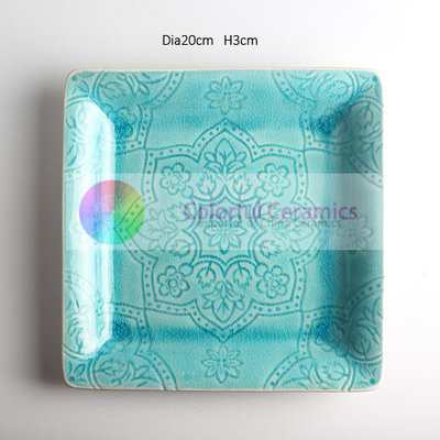 Crackle Glaze Intaglio Custom Printed Ceramic Plates Embossment Sweet Style