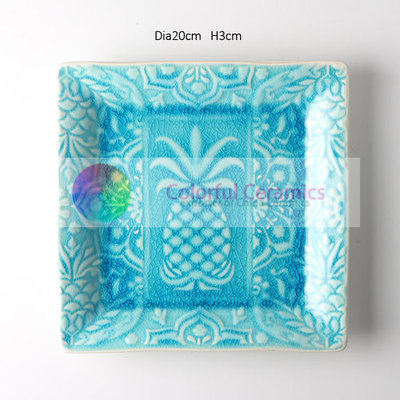 Crackle Glaze Intaglio Custom Printed Ceramic Plates Embossment Sweet Style