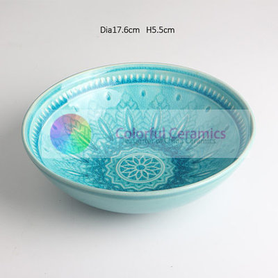 Kitchenware Unique Handmade Ceramic Bowls Crackle Glaze Intaglio Style