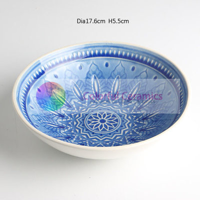 Kitchenware Unique Handmade Ceramic Bowls Crackle Glaze Intaglio Style
