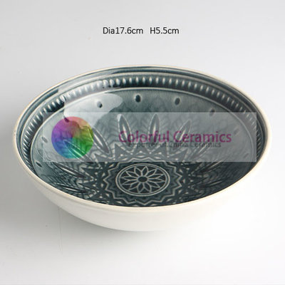 Kitchenware Unique Handmade Ceramic Bowls Crackle Glaze Intaglio Style