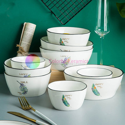 Nordic Style Tableware Handmade Ceramic Bowls Decorative With Gold Decal
