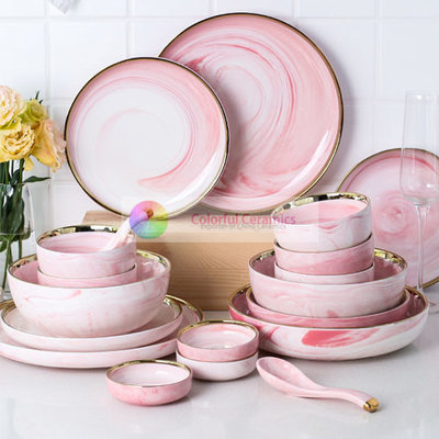 Gold Decal Marble Porcelain Dinnerware Sets Food Contact Safe Type