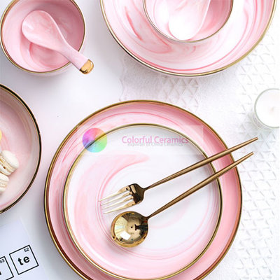 Gold Decal Marble Porcelain Dinnerware Sets Food Contact Safe Type